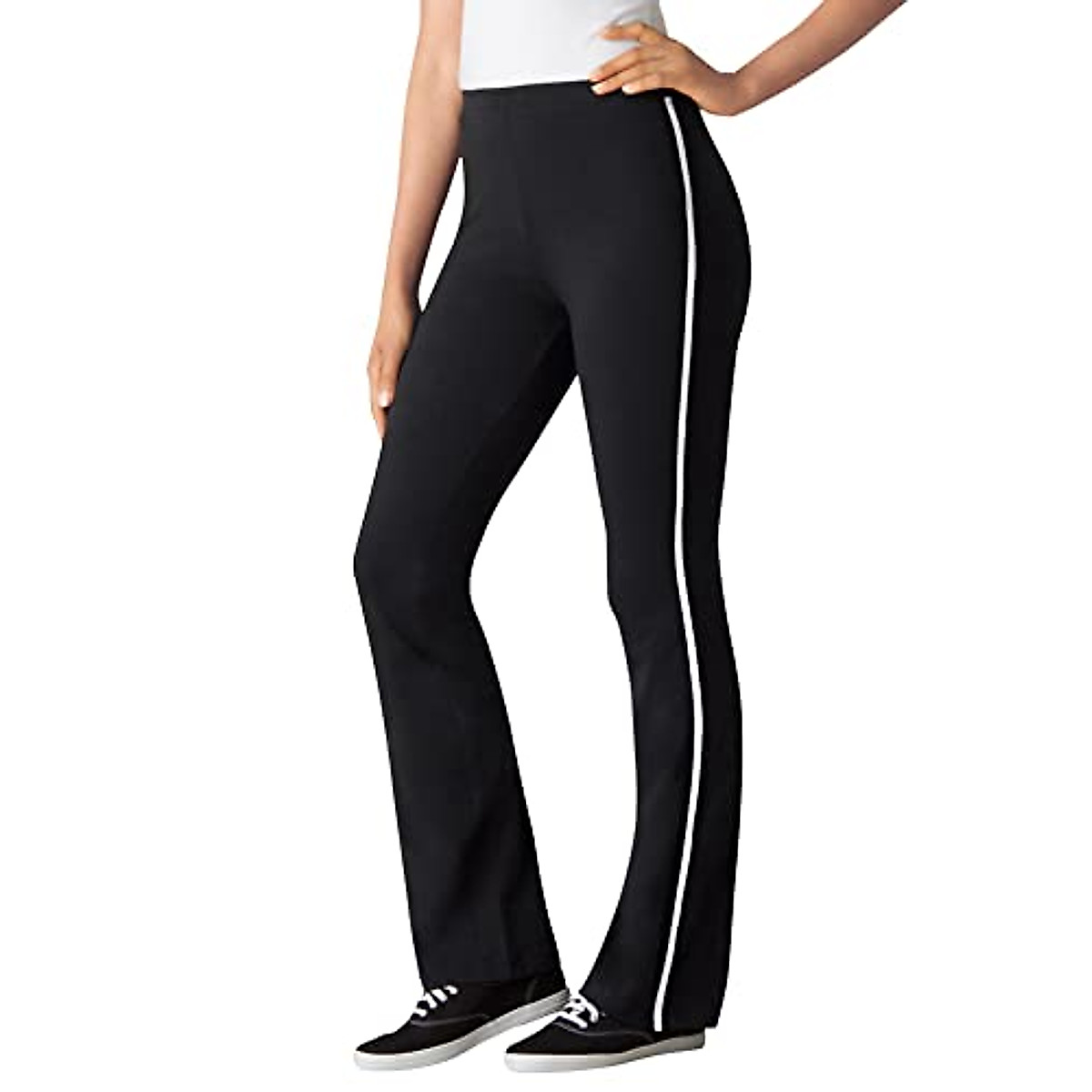 Woman Within Women's Plus Size Stretch Cotton Side-Stripe Bootcut Pant - 2X, Black White