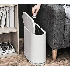 PENGKE Slim Plastic Trash Can 2.7 Gallon Garbage Can with Press Top Lid,White Modern Waste Basket for Bathroom,Living Room,Office and Kitchen