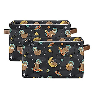 xigua Cute Space Sloths Rectangular Storage Bin Canvas Square Storage Basket with Handles for Home,Office,Books,Nursery,Kid's Toys,Closet & Laundry
