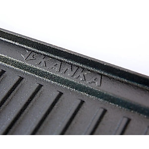 KANKA Cast Iron Griddle - 19.7in X 10.23in, Pre-seasoned, Rectangular, Reversible, Doublesided, Black, Includes Stainless Steel Chain Cleaner