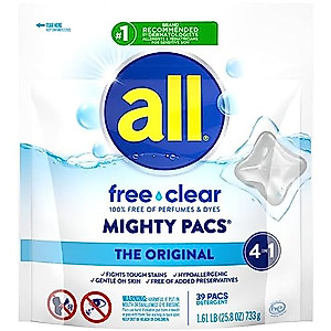all Mighty Laundry Detergent Pacs, Free Clear for Sensitive Skin, Unscented and No Dye, 39 Count