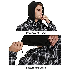 WenVen Men's Thicken Insulated Plaid Flannel Quilted Shirt Jacket, Black, 2XL