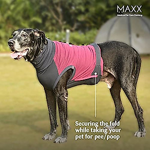 MAXX Recovery Suit for Dogs, E Collar Alternative, Post-Operative Onesie by Vet (Ruby Red Grey, M+)