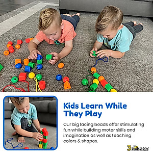 3 Bees & Me Jumbo Lacing Beads - Threading Toys for Toddlers & Kids Ages 3-5 - Fine Motor Preschool Activity with 50 Large Beads & Strings