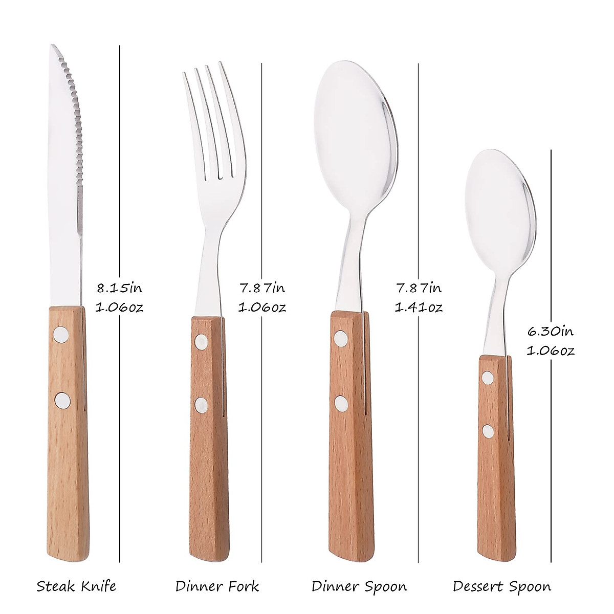 Dinner Forks Set of 8, Uniturcky 304 Stainless Steel Silverware Forks, Table Forks Salad Forks Set, Mirror Polishing Dinner Fork with Wooden Handle, 7.9 Inches