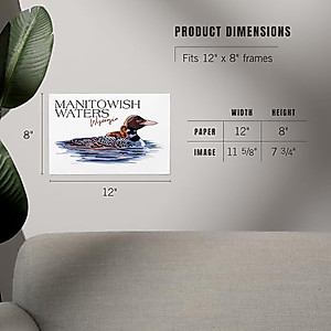 Lantern Press 8x12 Inch Art Print Wall Decor, Manitowish Waters, Wisconsin, Loon Icon