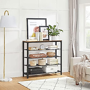 VASAGLE Shoe Rack, 5-Tier Shoe Storage Organizer with 4 Metal Mesh Shelves for 16-20 Pairs and Large Surface for Bags, for Entryway, Hallway, Closet, Industrial, Rustic Brown and Black ULBS15BX