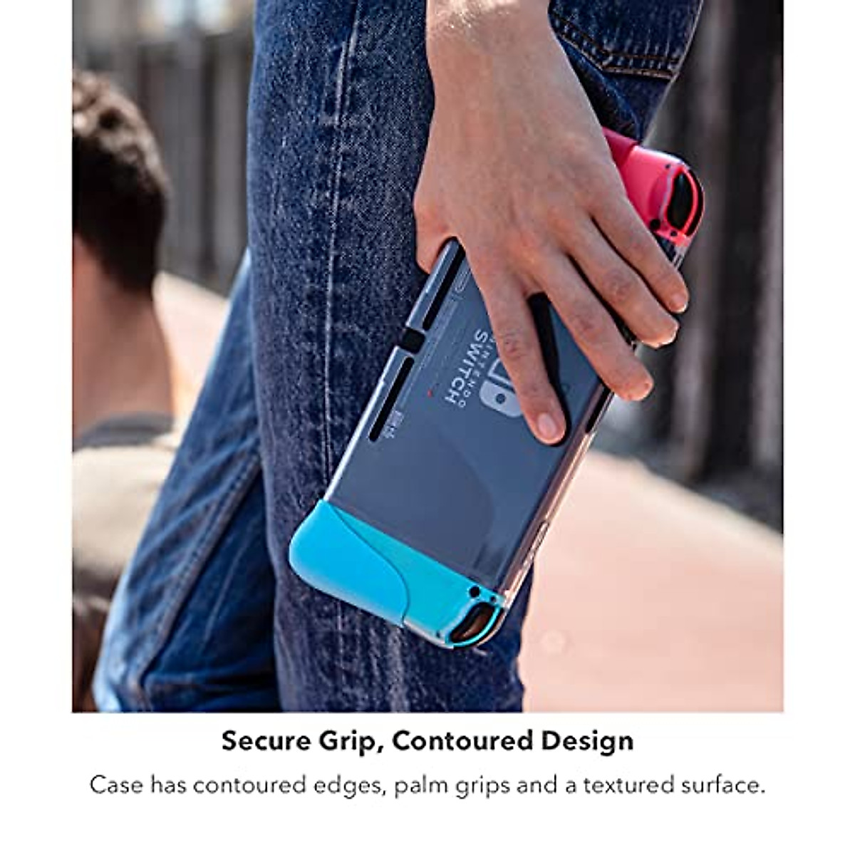 ZAGG Gear4 Kita Grip 360 Slim Case & Screen Protector for Nintendo Switch – Clear Protective Case, Red & Blue Grips, Kickstand, Dock Compatible, D3O Protection +Tempered Glass Screen Protector