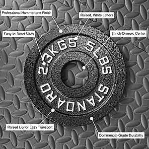 Steel Weight Plates 85LB Set - Olympic 2 inch Center Premium Coating 2x 25lb, 10lb, 5lb, and 2.5lb for Olympic Weight Lifting Barbells