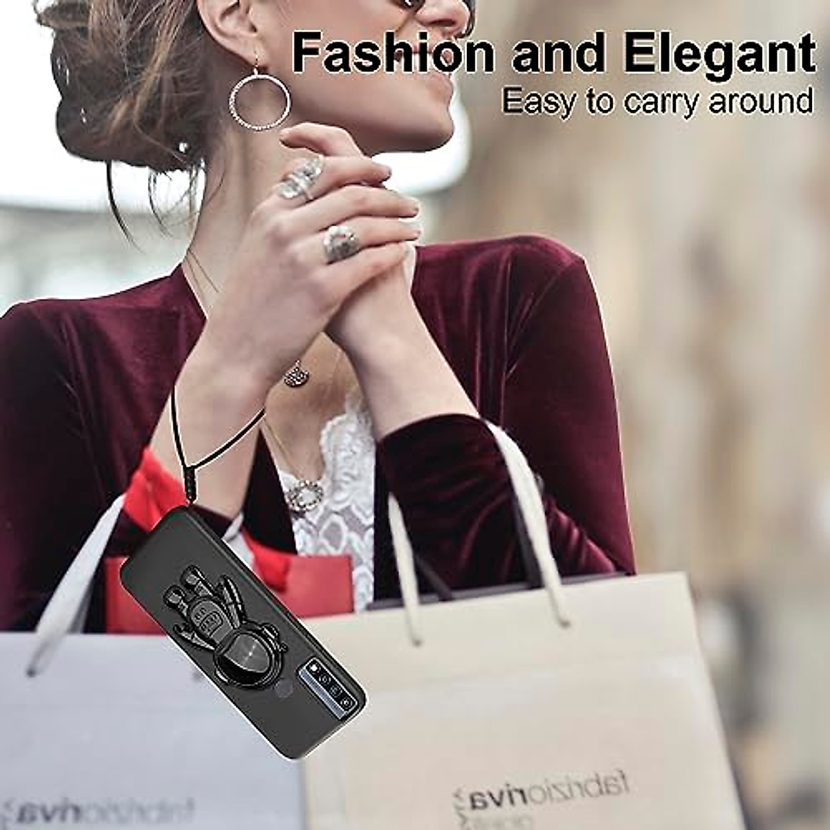 Astronaut Hidden Stand Case Cover for TCL 30XE 5G, TCL 30 XE, 6D Plating Spaceman Cartoon Cute Phone Case Shockproof TPU Protective Case for TCL 30XE (30 XE, Black)