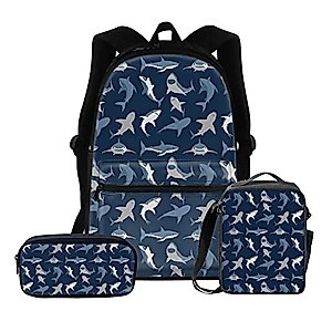 Upetstory Shark Backpacks for Boys 7-8 Girls School Bag with Lunch Bag Pencil Case Kids School Backpacks Teenagers Bookbags Children Elementary Primary Middle School Daypack Rucksack