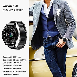Samsung Galaxy Watch 6 Band Classic 43mm 47mm 40mm 44mm, Samsung Galaxy Watch 5 Band Pro 45mm 40mm 44mm, Samsung Galaxy Watch 4 Band Classic 40mm 44mm 42mm 46mm Men 20mm Metal Business Band Solid Stainless Steel (Black)