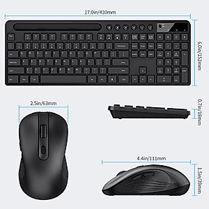 Wireless Keyboard and Mouse Combo, MARVO 2.4G Ergonomic Wireless Computer Keyboard with Phone Tablet Holder, Silent Mouse with 6 Button, Compatible with MacBook, Windows (Black)