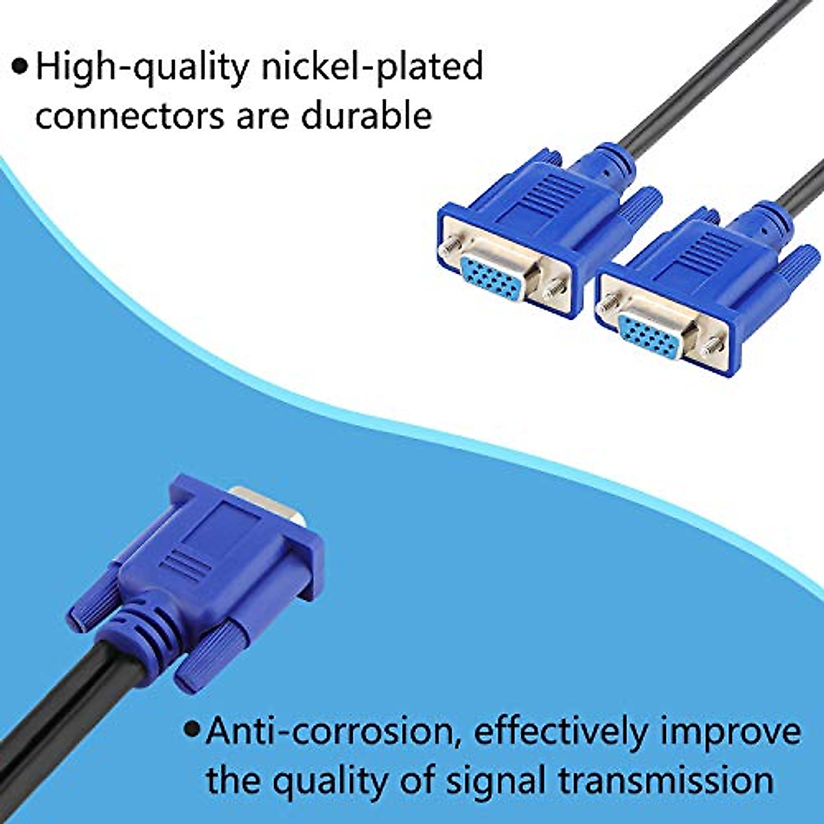 PASOW VGA Splitter Cable Dual VGA Monitor Y Cable 1 Male to 2 Female Adapter Converter Video Cable for Screen Duplication - 1 Feet (No Screen Extension)