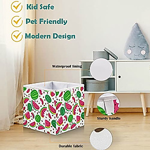 visesunny Closet Baskets Watermelon Doodle Storage Bins Fabric Baskets for Organizing Shelves Foldable Storage Cube Bins for Clothes, Toys, Baby Toiletry, Office Supply
