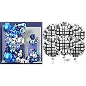 PartyWoo Blue and Silver Balloon Garland Kit 100 pcs and 6 pcs Disco Silver Foil Balloons