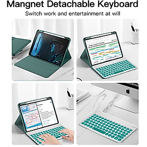 QYiiD Keyboard Case for iPad Pro 12.9-inch 2017/2015 (Old Model, 2nd & 1st Generation), 7 Color Backlit Detachable Bluetooth Color Keyboard Smart Folio Cover with Pencil Holder, Pink