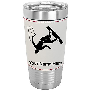 LaserGram 20oz Vacuum Insulated Tumbler Mug, Kite Surfing, Personalized Engraving Included (Faux Leather, Baseball Style)