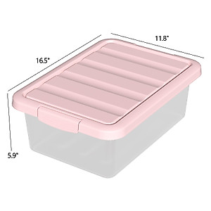 Ysmiltion 14 Quart Plastic Storage Latch Boxes with Pink Lids, Plastic Latching Storage Bins, 2 Packs