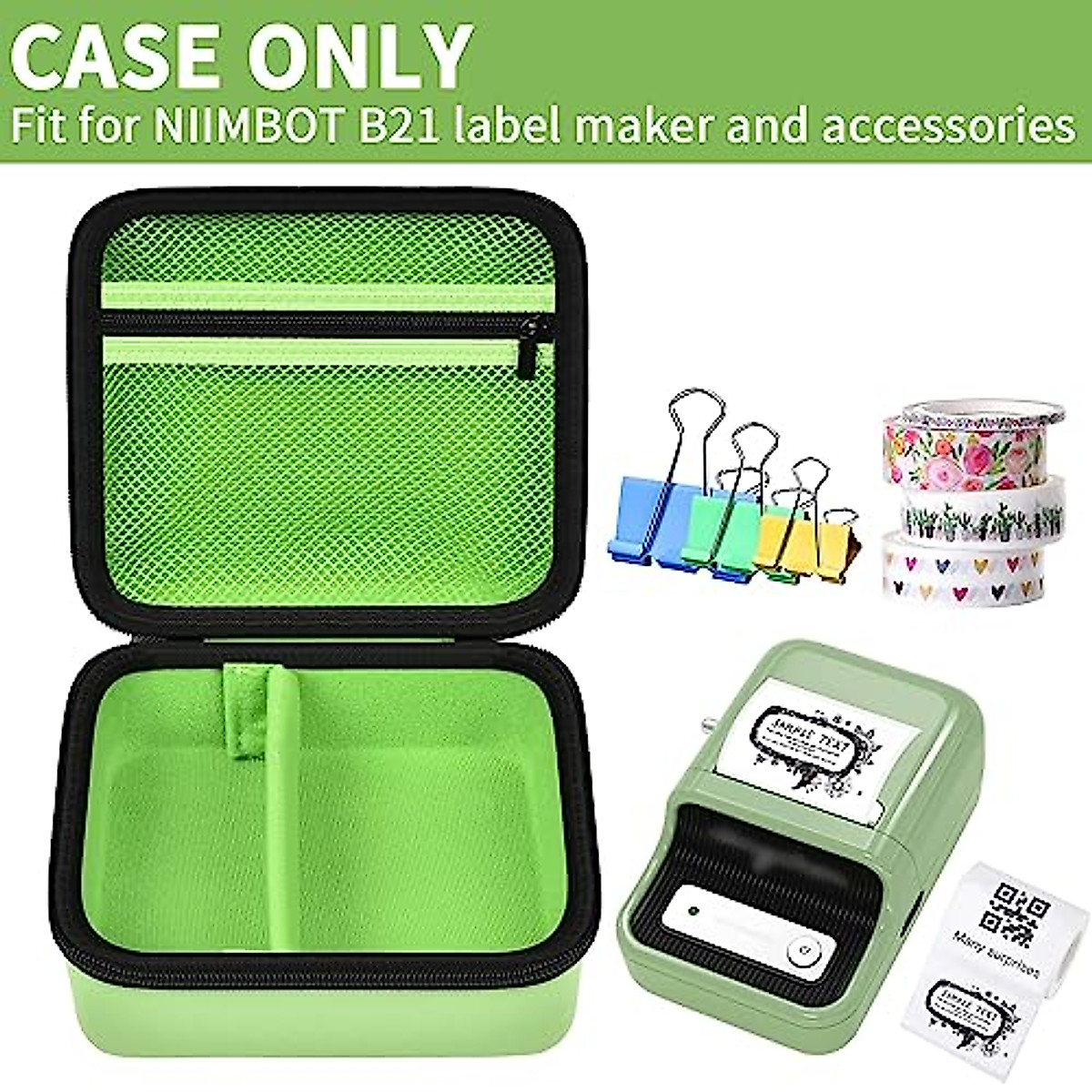 ALKOO Case Compatible with NIIMBOT B21 Label Maker Wireless Thermal Label Printer, Holder for Inkless Label Maker & Labeling Tapes Refills, with Mesh Pocket for Cable Accessories