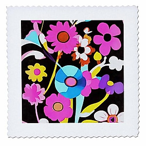 3dRose Viva Magenta Abstract Retro Boho Spring Flowers - Quilt Squares (qs-378429-2)