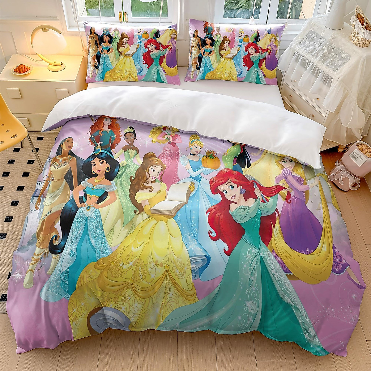LHASA Cartoon Princess Series Duvet Cover 3 Piece bed set, room personality bedding decor for teens kids (02,Queen 90x90in + 20x30in)