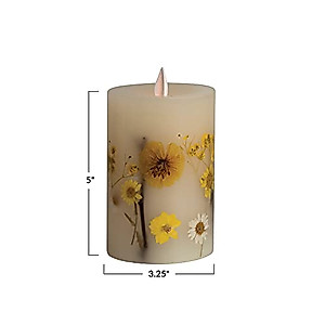 Creative Co-Op Pillar Daisy Inlay and Timer, Multicolor LED Candle, Yellow
