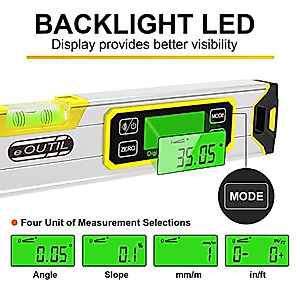 12-Inch Digital Torpedo Level and Protractor Aluminum Inclinometer Angle Finder with Backlight LED Display & V-Groove Magnetic Base, IP54 Dust/Water Resistant Smart Level