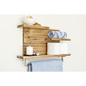 Straga Rustic Wall Mounted Bathroom Shelves - 23" Hardwood Shelf Organizers with 18" Towels Holder - A Modern Addition To Your Bathroom, Powder Room, Guest Bathroom and More (Wormy Maple)