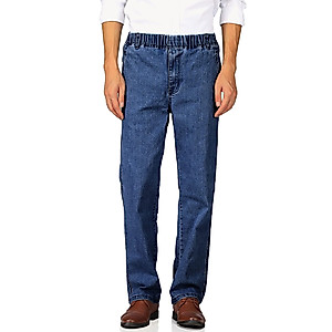 Soojun Mens Casual Loose Fit Elastic Waist Jeans Denim Pants, Indigo, 32W x 28L