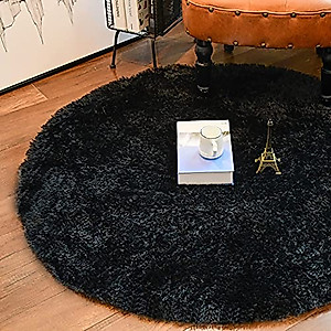 6' Round Black Area Rugs Kids Girls Boys Pets Room Carpets Bedroom Living Room Rugs Fluffy Soft Cute Shaggy Carpets Fuzzy Plush Circle Fur Room Decor Gift Rugs (6x6 Feet, Black)