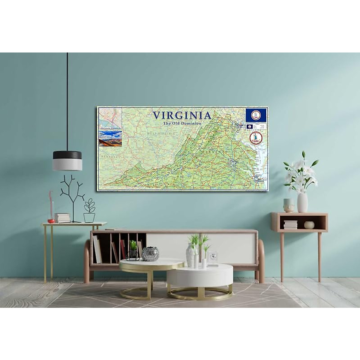 Physical Map of Virginia State - 11.3 x 23.3 Inches - Paper Laminated