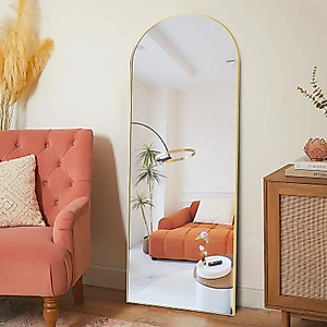 NUTTUTO 64"×21" Arched Full Length Mirror, Floor Mirrors with Aluminum Alloy Frame, Wall-Mounted Full Length Body Mirror Free-Standing or Leaning Against Wall for Bedroom Living Room, Gold
