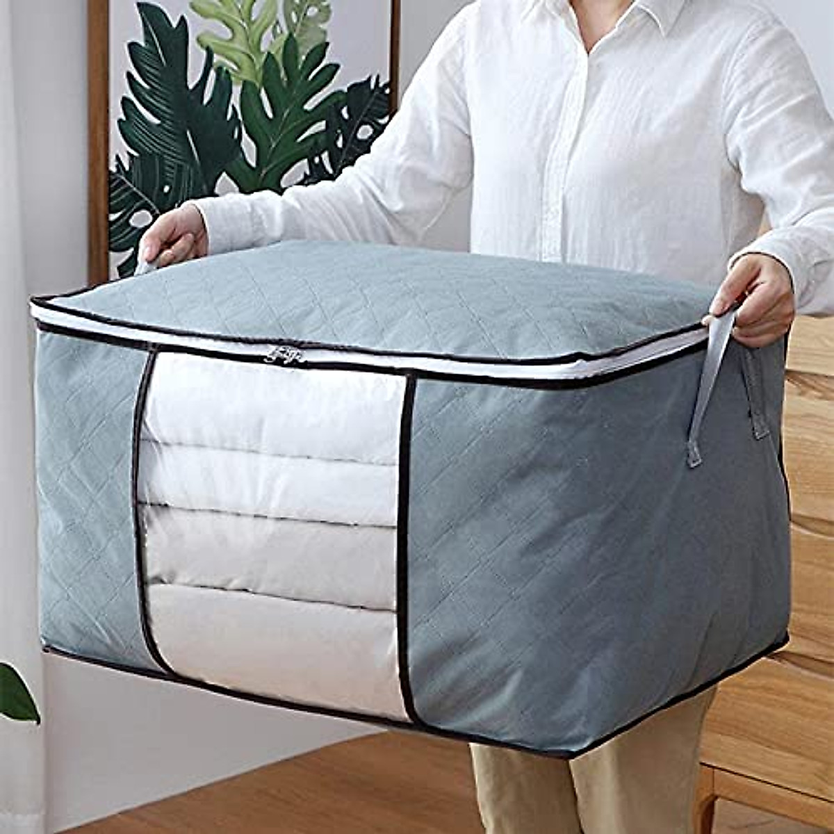 Dingq Clothing Storage Bag, Package Foldable Quilt Blanket Wardrobe Organizer, Large Capacity Travel Shoe Clothes Toys Pouch Accessories, Grey, 23.62 x 15.75 14.37 (in)