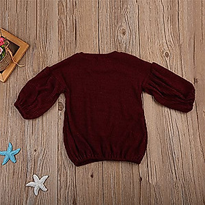 Toddler Baby Girl Knitted Sweater Kid Lentern Sleeve Ruffle Warm Spring Fall Winter Pullover Tops Outfits (Wine Red, 2-3T)