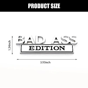 Hawyet 1 PC Car Fender Badge Sticker, 3.93" x 1.33" Bad Ass Edition Zinc Alloy 3D Engine Hood Decal, Universal Body Decoration Modification Accessory, Suitable for Most Car Models (Silver & Black)