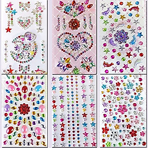 6 Sheets Eye Face Body Gems Jewels Rhinestone Temporary Tattoo Nail Art Stickers, Self Adhesive Crystal Rainbow Makeup Mobile PC Diamonds Face Stick Gems for Party Body Rhinestone