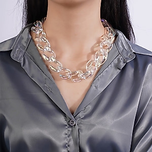 YERTTER Transparent Bling Big Acrylic Link Chain Choker Women Men Chunky Chain Link Neckalce Resin Choker Statement Plastic Choker Collar Necklace