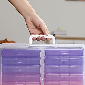 Naivees 4" x 6" Plastic Photo Storage Case with 16 Inner Photo Containers Boxes Greeting Cards Containers Boxes Storage, Seed Storage Perfect for Storing Pictures,Photos and Cards (Pink & Purple)