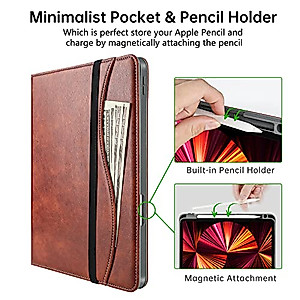 HFcoupe iPad Pro 12.9 Case 6th Generation 2022 / 5th Gen 2021, 12.9 Inch iPad Pro case with Pencil Holder and Pocket, Multiple Angles Viewing Flip Cover Protective Folio Auto Sleep/Wake - Brown