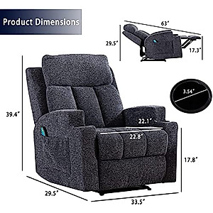 ANJ Massage Recliner Chairs with Cup Holders Breathable Fabric Manual Recliners with Heat for Living Room, Modern Reclining Single Sofas (Dark Grey)