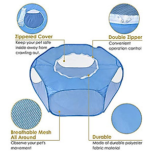 AUTOWT Small Animal Playpen, Breathable Transparent Pet Tent with Top Cover Auto-Open Indoor Outdoor Exercise Foldable Yard Fence for Kitten, Puppy, Guinea Pig, Rabbits, Hamster and Hedgehogs (Blue)