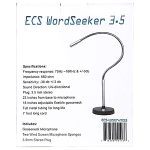ECS WordSeeker Professional Gooseneck Conference Microphone 3.5 mm, Fully Adjustable Podium Mic, Heavy Duty Stainless Steel Neck