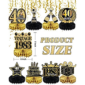 9 Pcs 40th Birthday Decoration for Men Women Happy 40th Birthday Table Decorations Cheers to 40th Honeycomb Centerpieces 1983 Birthday Party Decorations Black and Gold 40th Birthday Party Favors