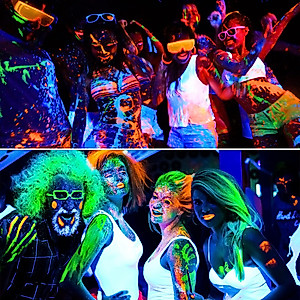 12 Pack Glow in The Dark Paint, Glow in The Dark Face Body Paint Glow Sticks Makeup Face Painting Kits for Kids Adult, Neon Face Paint Crayons for Halloween and Parties (6 Colors)