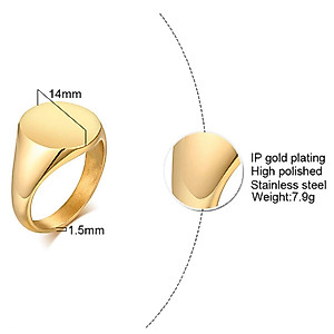 Jude Jewelers Stainless Steel Classical Simple Plain Round Signet Style Pinky Wedding Statement Promise Anniversary Ring (Gold, 6)