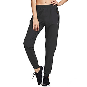 BALEAF Hiking Pants Women Joggers Workout Athletic Lightweight Running Travel Track Pants Quick Dry 2 Zipper Pockets Black L