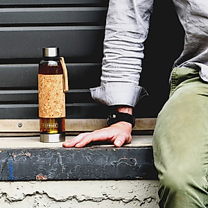 The Tea Spot, Urban Tea Tumbler, Borosilicate Glass Tea Bottle with Stainless Steel Tea Infuser, insulated Natural Cork Sleeve, 16 oz