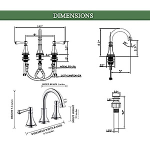 TimeArrow Chrome Two Handle 8 inch Widespread Bathroom Sink Faucet 3 Holes with Pop-Up Drain, High Arc Modern Bathroom Vanity Faucet with Brass 360° Swivel Spout,TAF830Y-CP