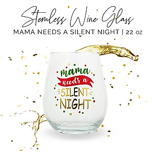 Your Dream Party Shop Mama Needs A Silent Night 22oz Christmas Stemless Wine Glass, Wine Holiday Gifts, Perfect Christmas Drinking Glasses, Funny Christmas Wine Glasses